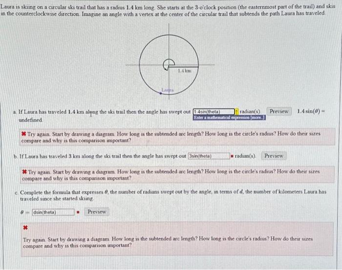 Laura is skiing on a circular ski trail that has a | Chegg.com