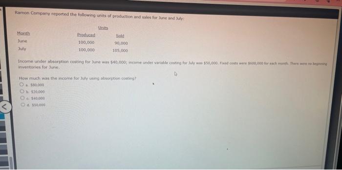 Solved Ramon Company reported the following units of | Chegg.com