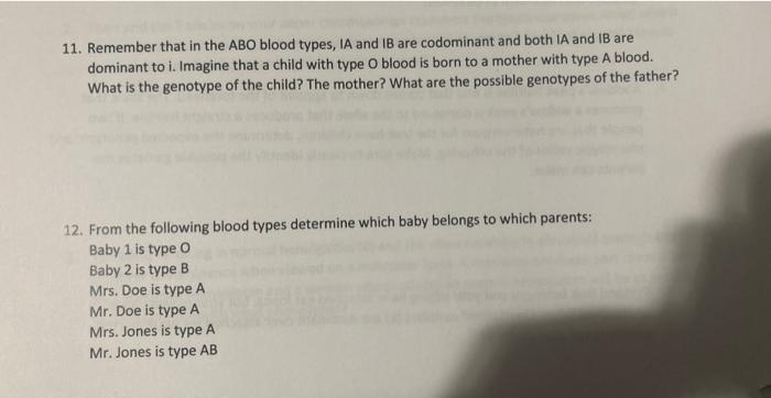 Solved 11. Remember that in the ABO blood types, IA and IB | Chegg.com