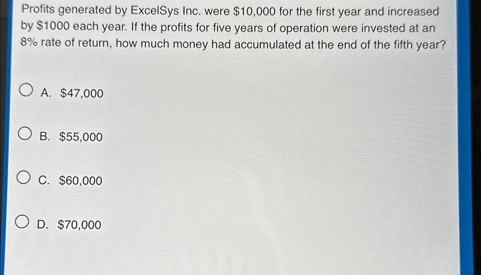 Solved Profits generated by ExcelSys Inc. were $10,000 ﻿for | Chegg.com