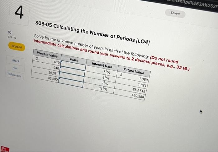 Solved S05.05 Calculating the Number of Periods [LO4] Solve | Chegg.com