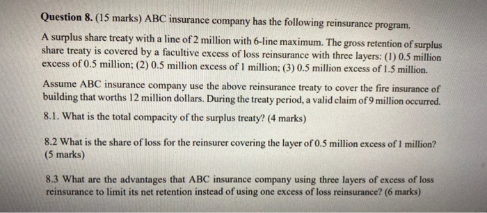 Question 8. (15 marks) ABC insurance company has the | Chegg.com
