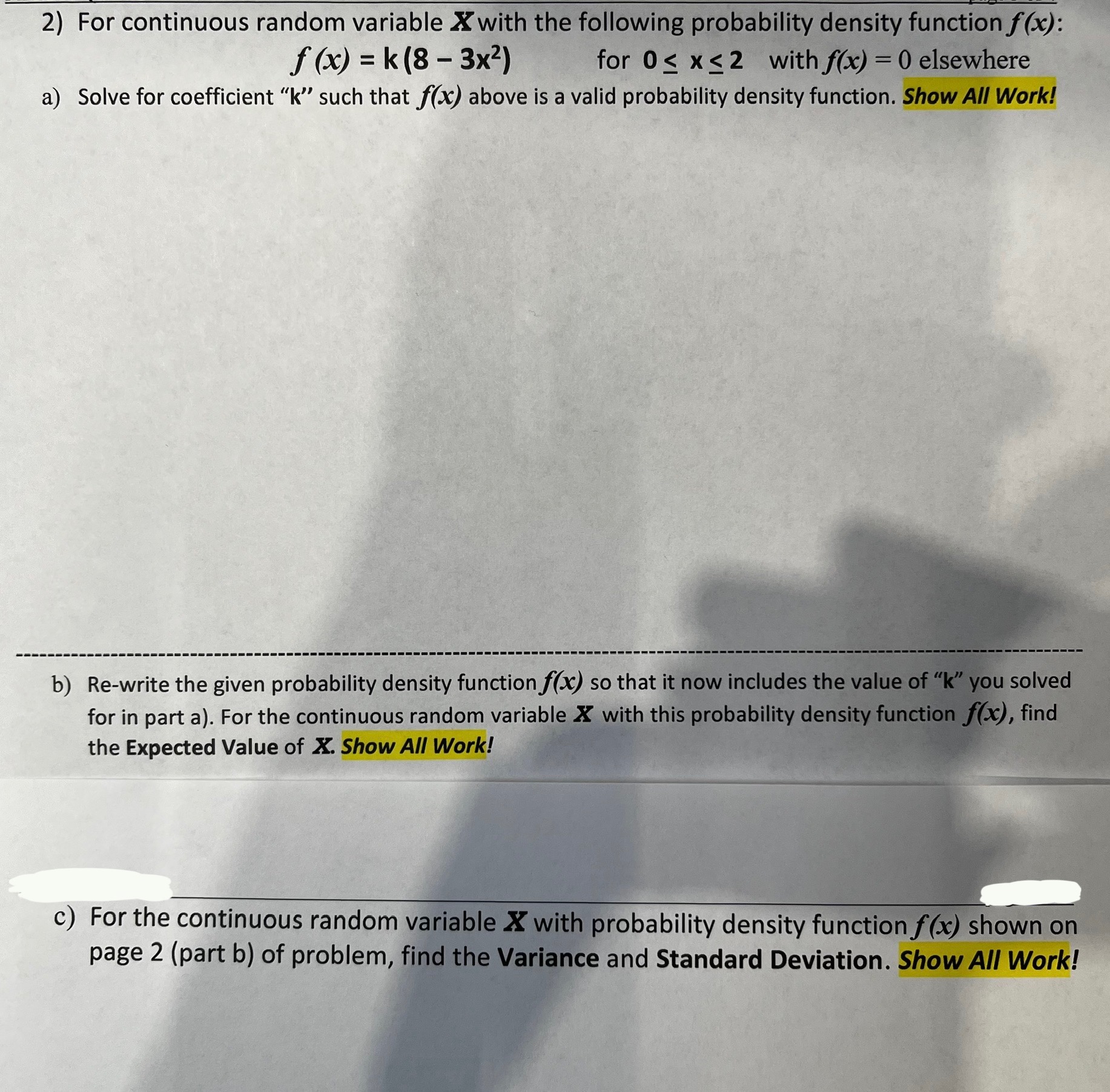 Solved b) ﻿Re-write the given probability density function | Chegg.com