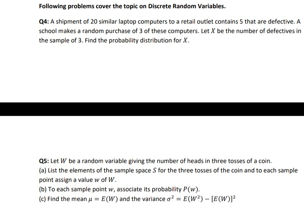 Solved Following problems cover the topic on Discrete Random | Chegg.com