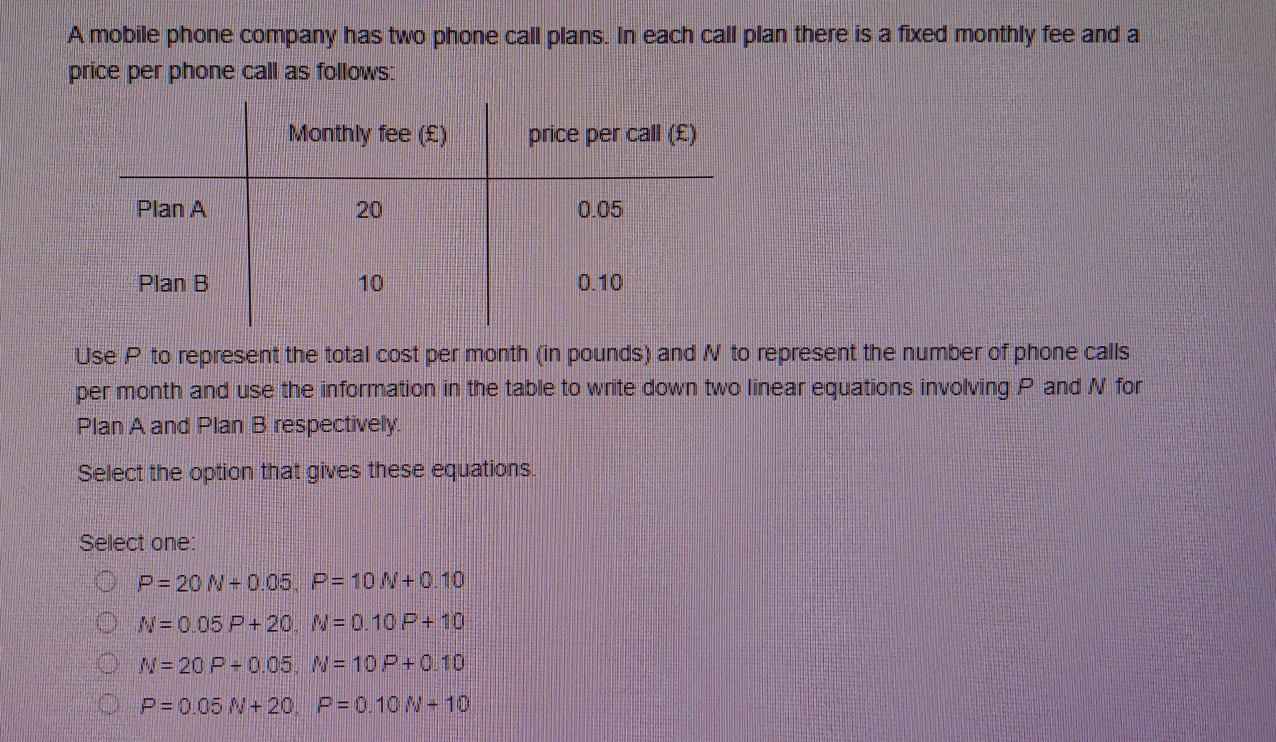 Solved A mobile phone company has two phone call plans. In | Chegg.com