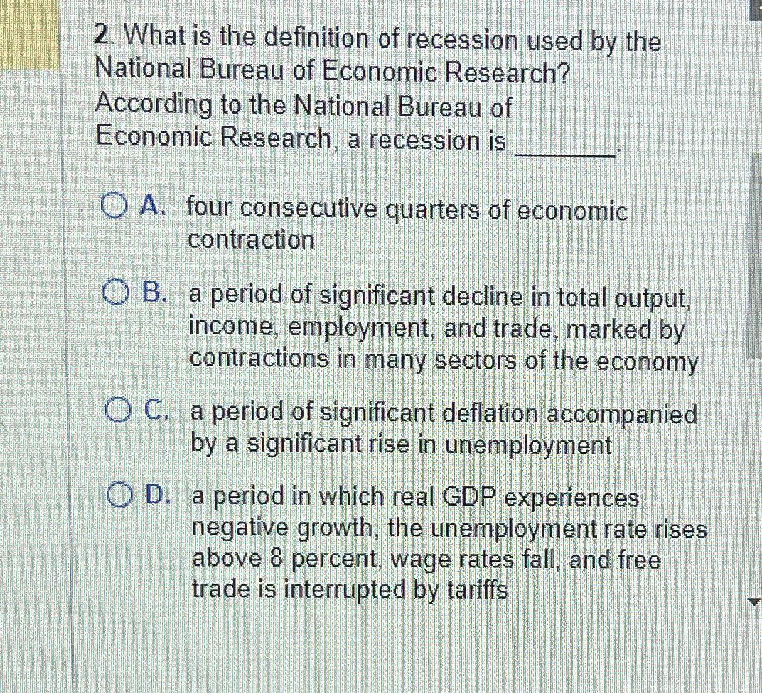 Solved What is the definition of recession used by the | Chegg.com