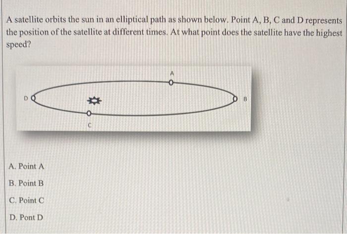 Solved A satellite orbits the sun in an elliptical path as | Chegg.com
