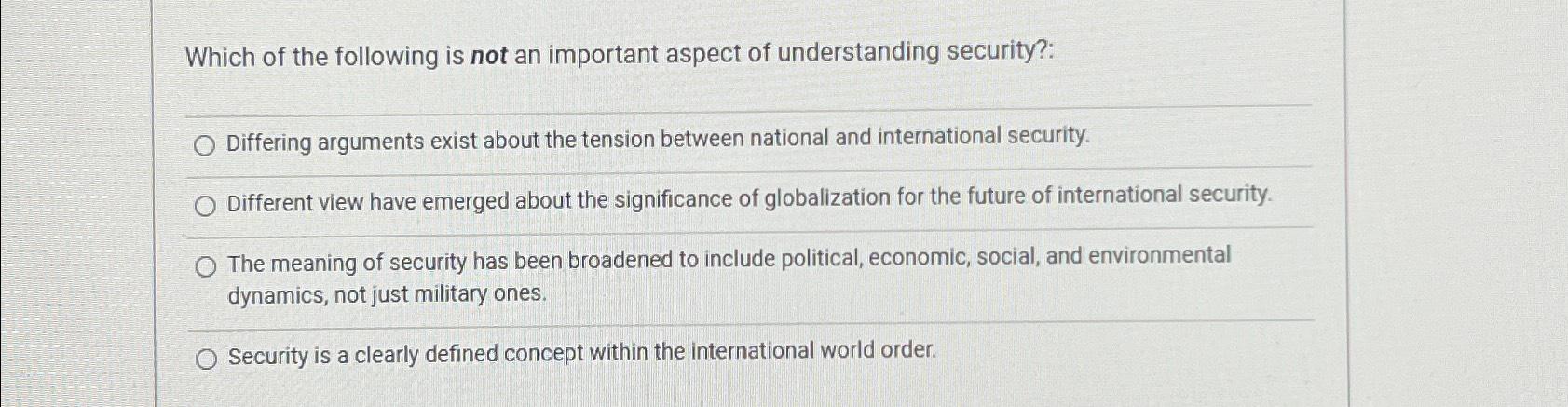 Solved Which of the following is not an important aspect of | Chegg.com