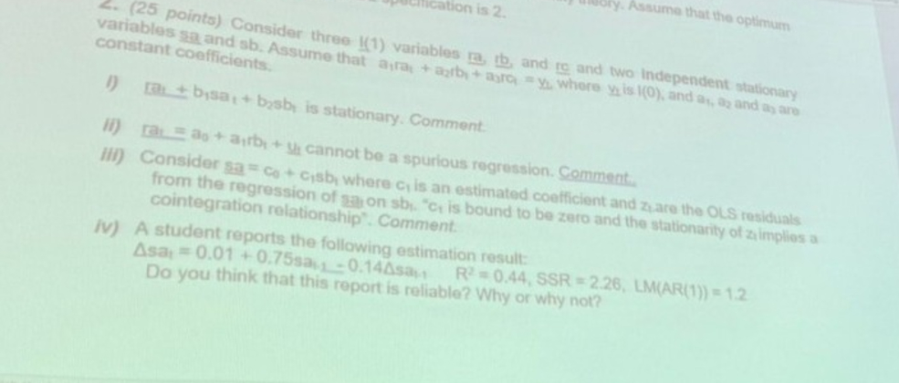 Solved Consider three I(1) ﻿variables ra, rb, ﻿and rc ﻿and | Chegg.com