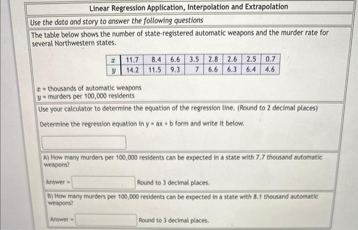 Solved Linear Regression Application, Interpolation and | Chegg.com