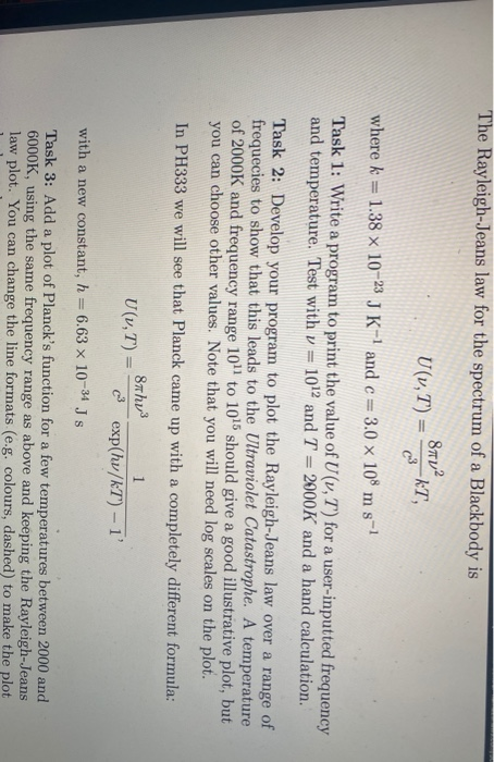 The Rayleigh-Jeans law for the spectrum of a | Chegg.com