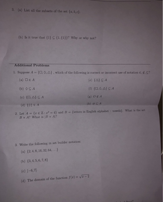 Solved 1. (a) Write out the following sets as lists: i. {ne | Chegg.com