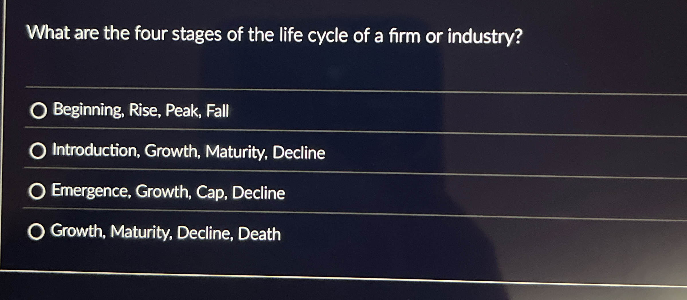 Solved What are the four stages of the life cycle of a firm | Chegg.com
