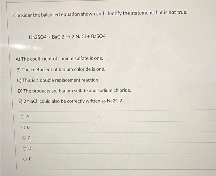 Solved Consider the balanced equation shown and identify the | Chegg.com