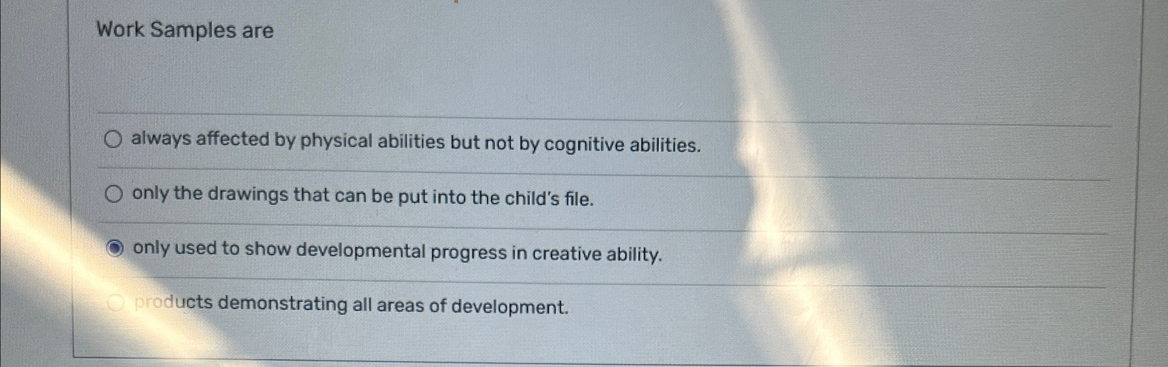 Solved Work Samples arealways affected by physical abilities | Chegg.com