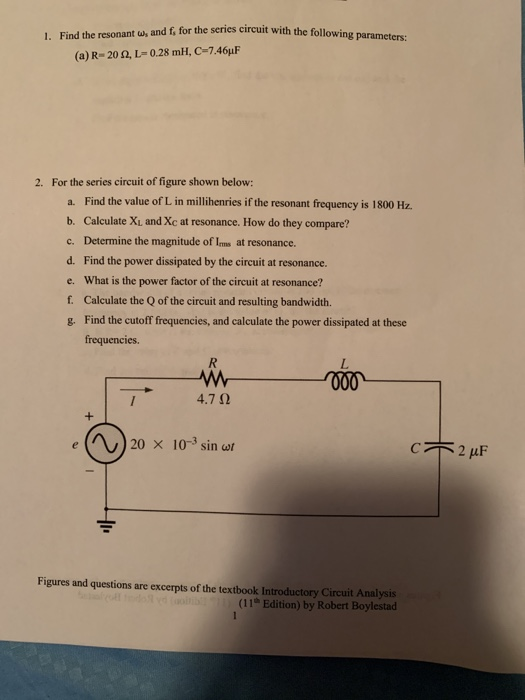 Solved 3. A series resonant circuit has a resonant frequency | Chegg.com