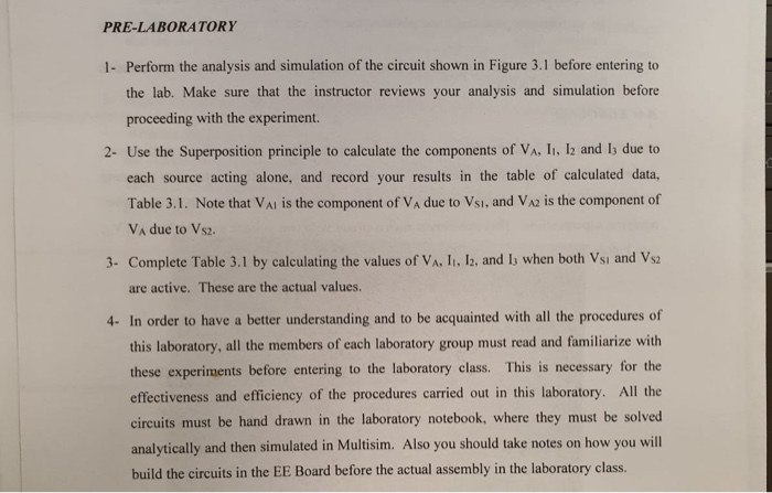 PRE-LABORATORY 1- Perform the analysis and simulation | Chegg.com