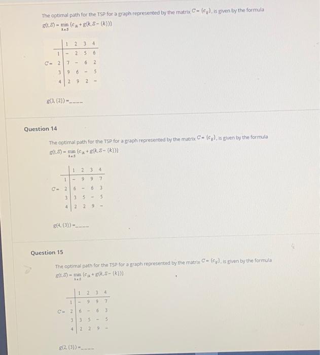 Solved The optimal path for the TSp for a graph represented | Chegg.com