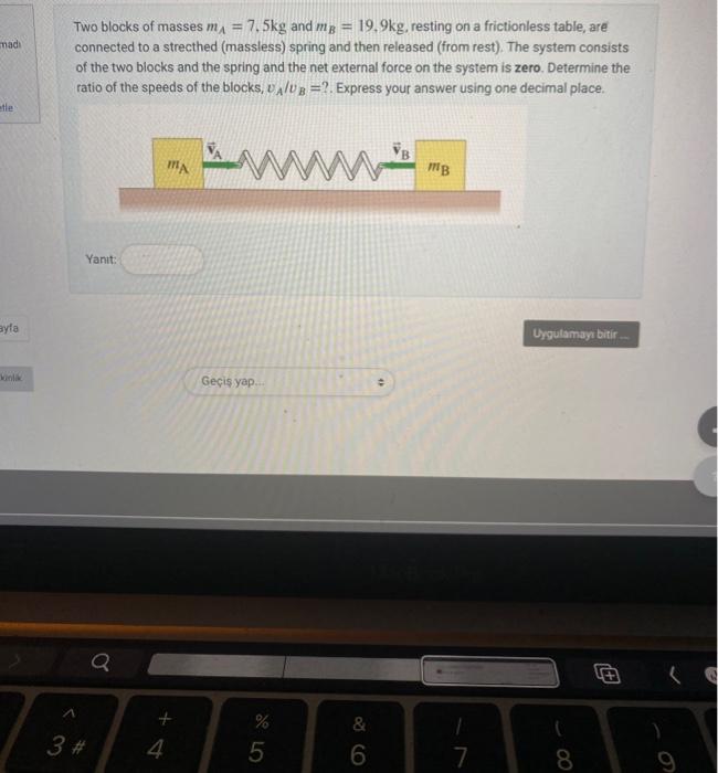 Solved Two blocks of masses mA=7,5 kg and mB=19,9 kg, | Chegg.com