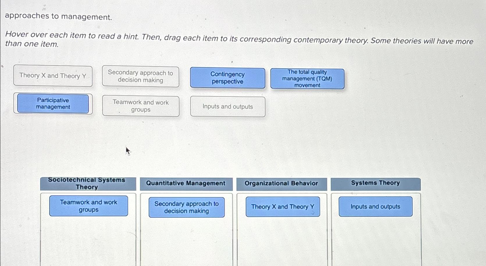 Solved approaches to management.Hover over each item to read | Chegg.com