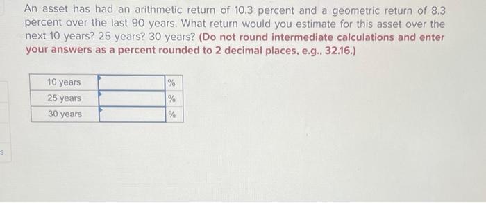 Solved An asset has had an arithmetic return of 10.3 percent | Chegg.com