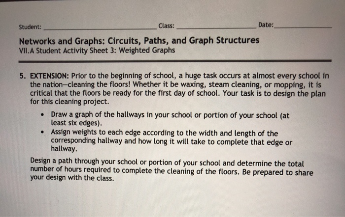 Student: Class: Date: Networks and Graphs: Circuits, | Chegg.com