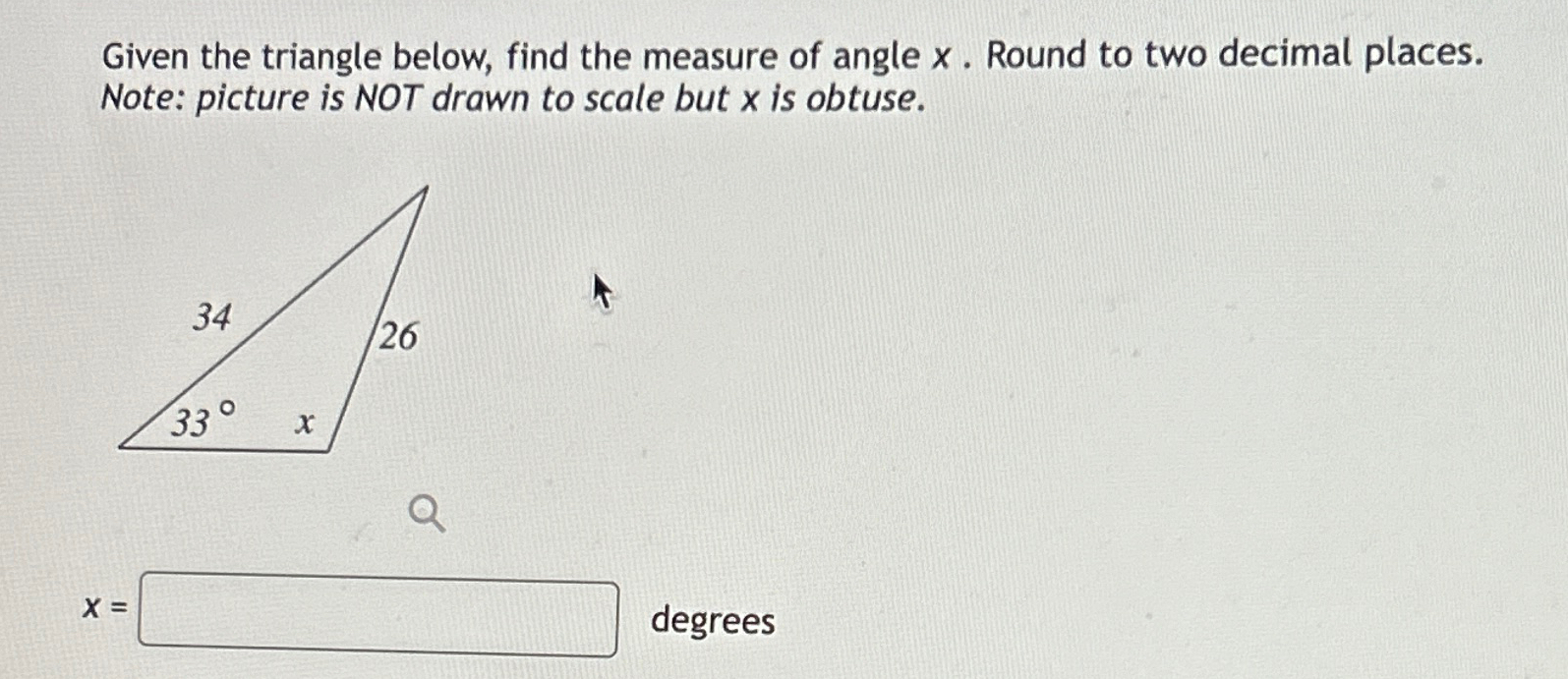 Solved Given the triangle below, find the measure of angle | Chegg.com