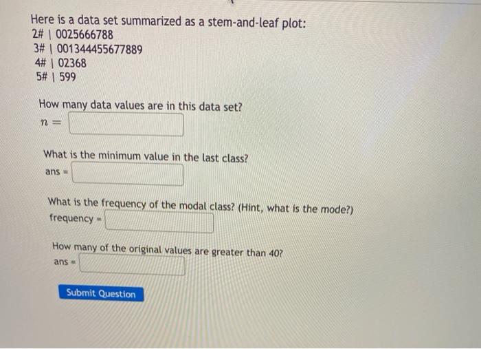 Solved Here is a data set summarized as a stem-and-leaf | Chegg.com