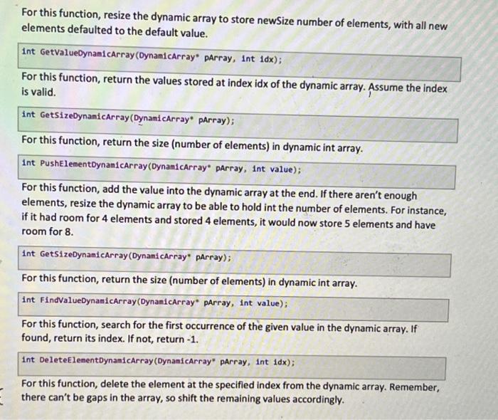 Solved Dynamic Array Implementation - 20 Points To complete | Chegg.com