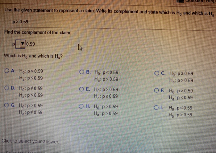 Solved Use the given statement to represent a claim. Write | Chegg.com