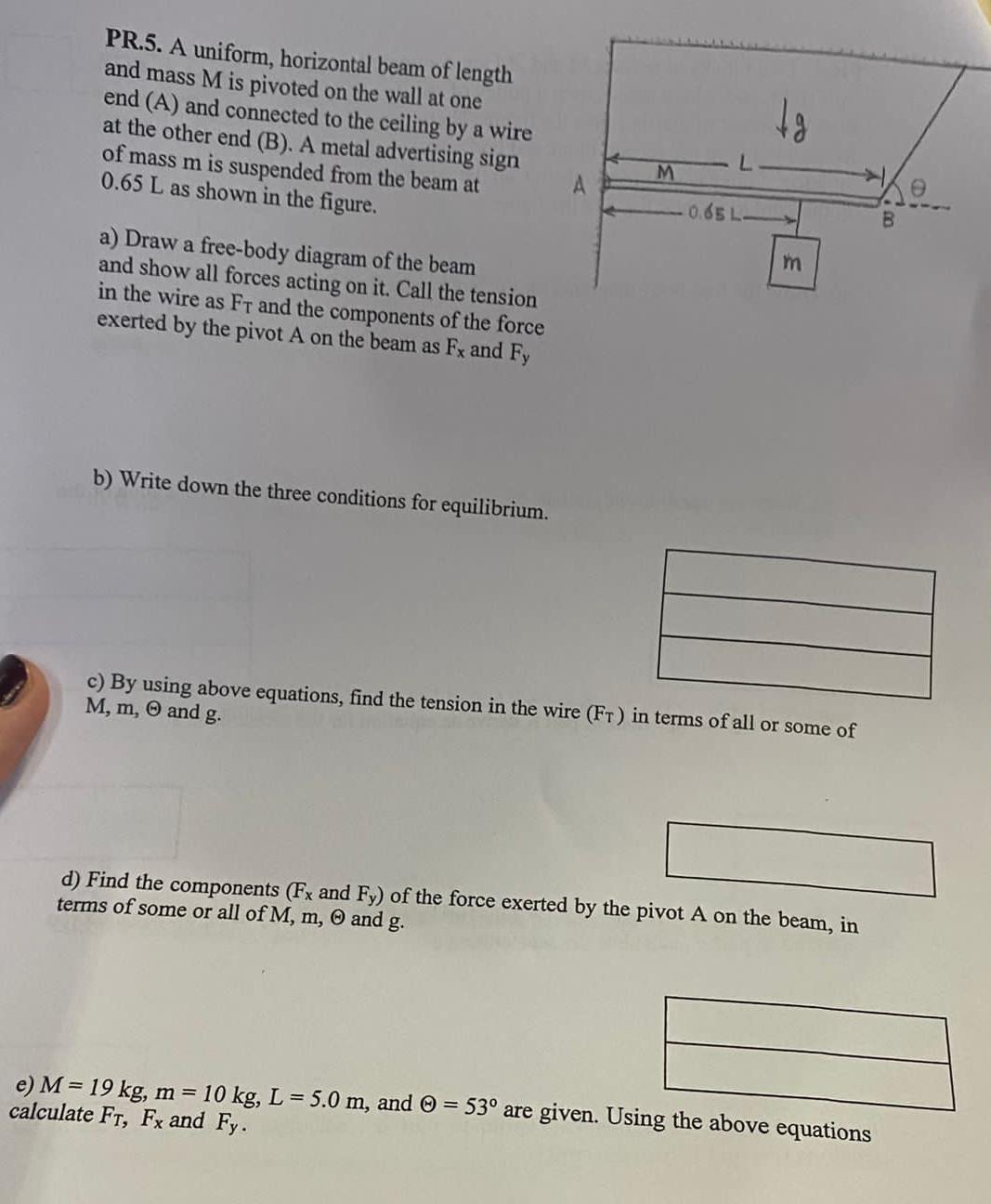 Solved PR.5. ﻿A uniform, horizontal beam of length and mass | Chegg.com