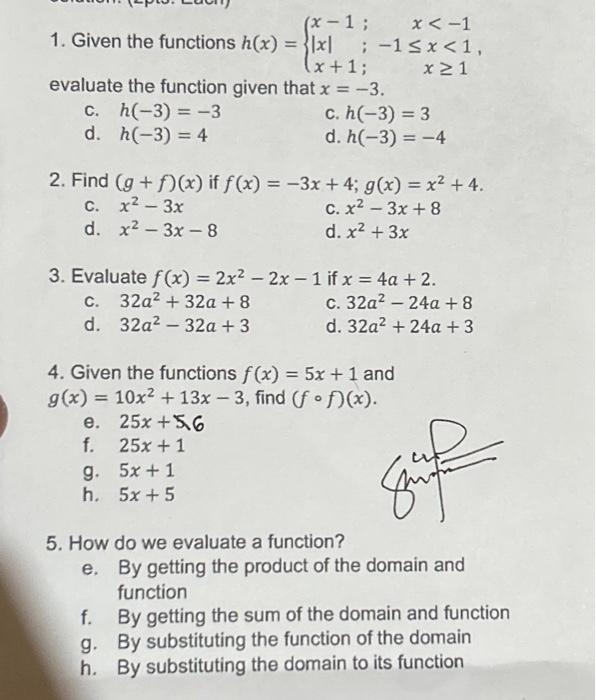 Solved 1. Given the functions | Chegg.com