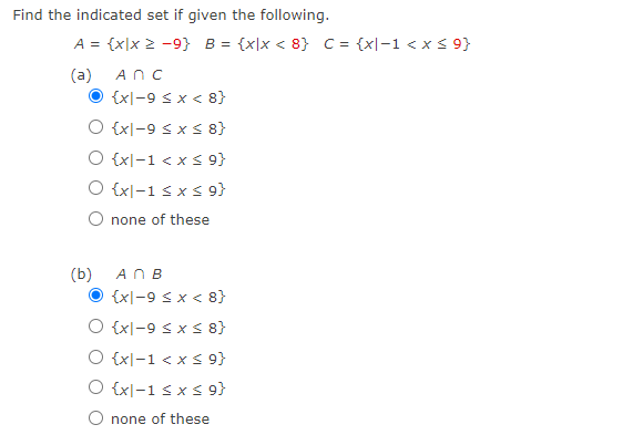 Solved Find the indicated set if given the following. | Chegg.com