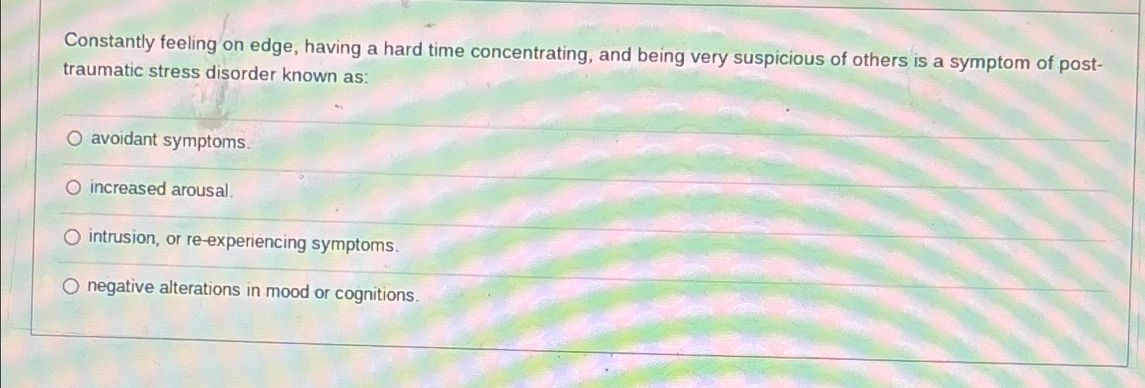Solved Constantly feeling on edge, having a hard time | Chegg.com