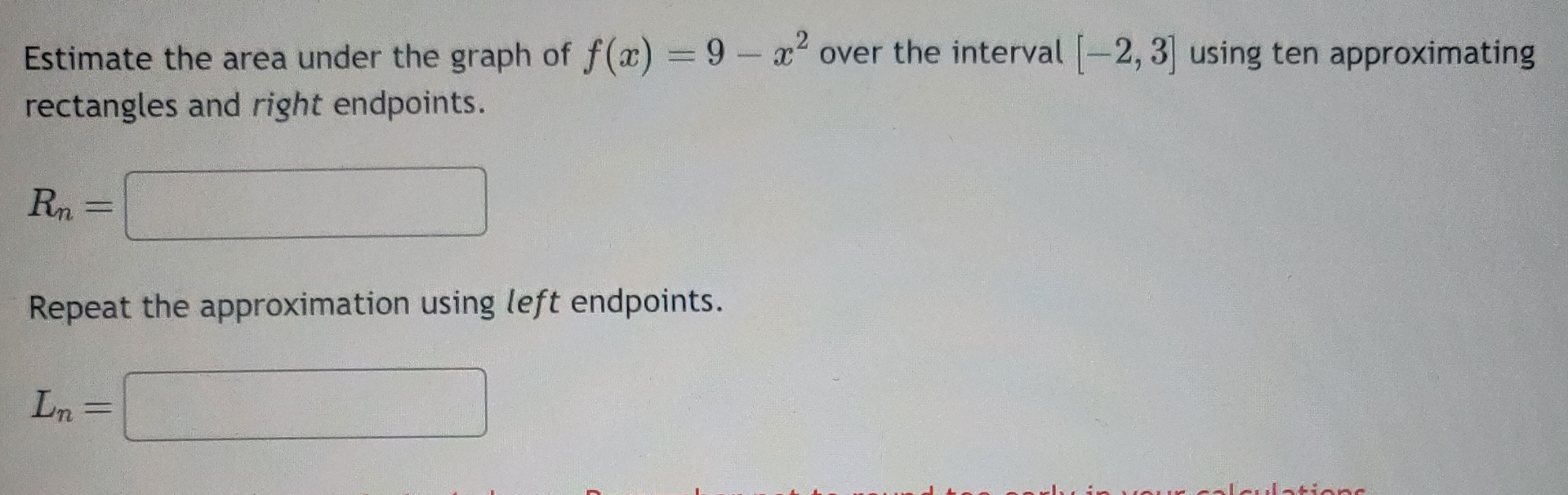 Solved Estimate the area under the graph of f(x)=9-x2 ﻿over | Chegg.com