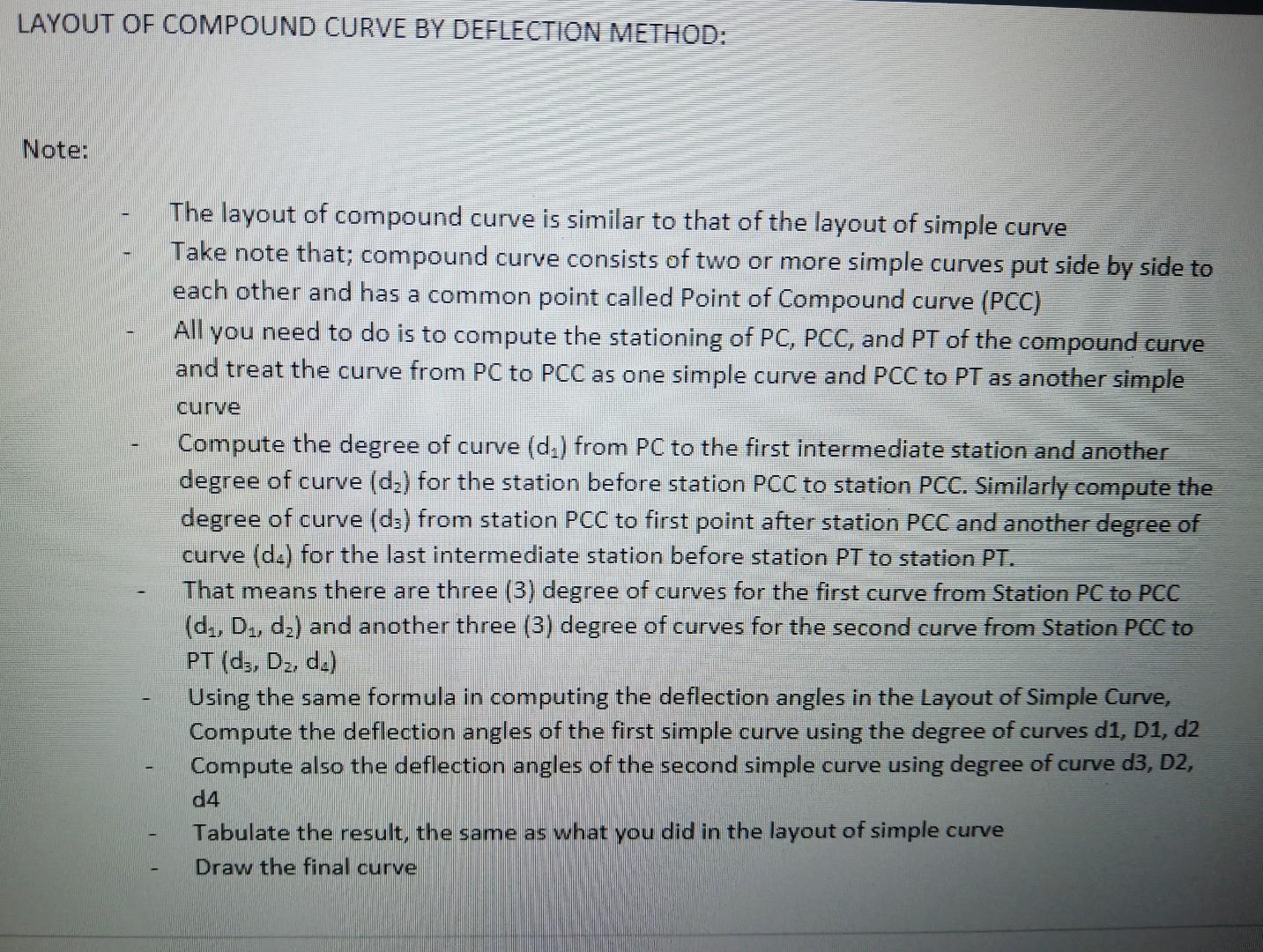 LAYOUT OF COMPOUND CURVE BY DEFLECTION ANGLE FROM | Chegg.com