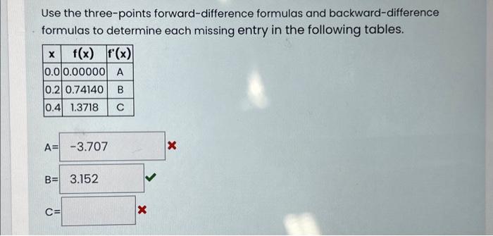Solved Use the three-points forward-difference formulas and | Chegg.com