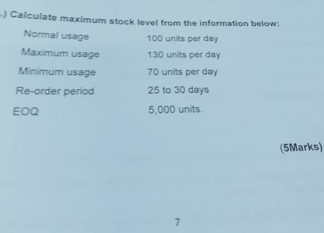 Solved Calculate maximum stock level from the information | Chegg.com