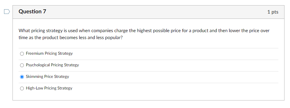 Solved Question 71 ﻿ptsWhat pricing strategy is used when | Chegg.com