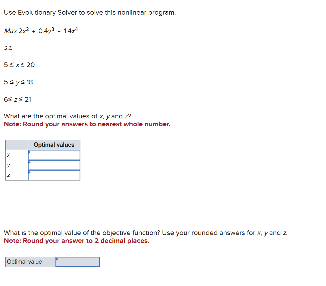 Solved Use Evolutionary Solver to solve this nonlinear | Chegg.com