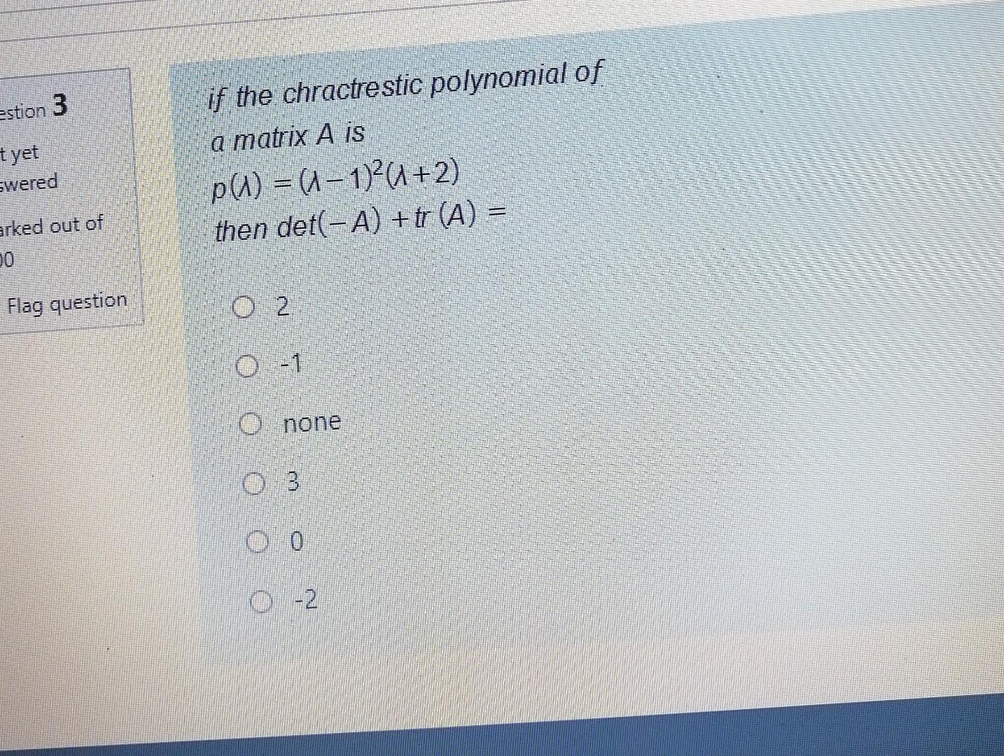 Solved estion 3 t yet if the chractrestic polynomial of a | Chegg.com Solved estion 3 t yet if the chractrestic polynomial of a | Chegg.com
