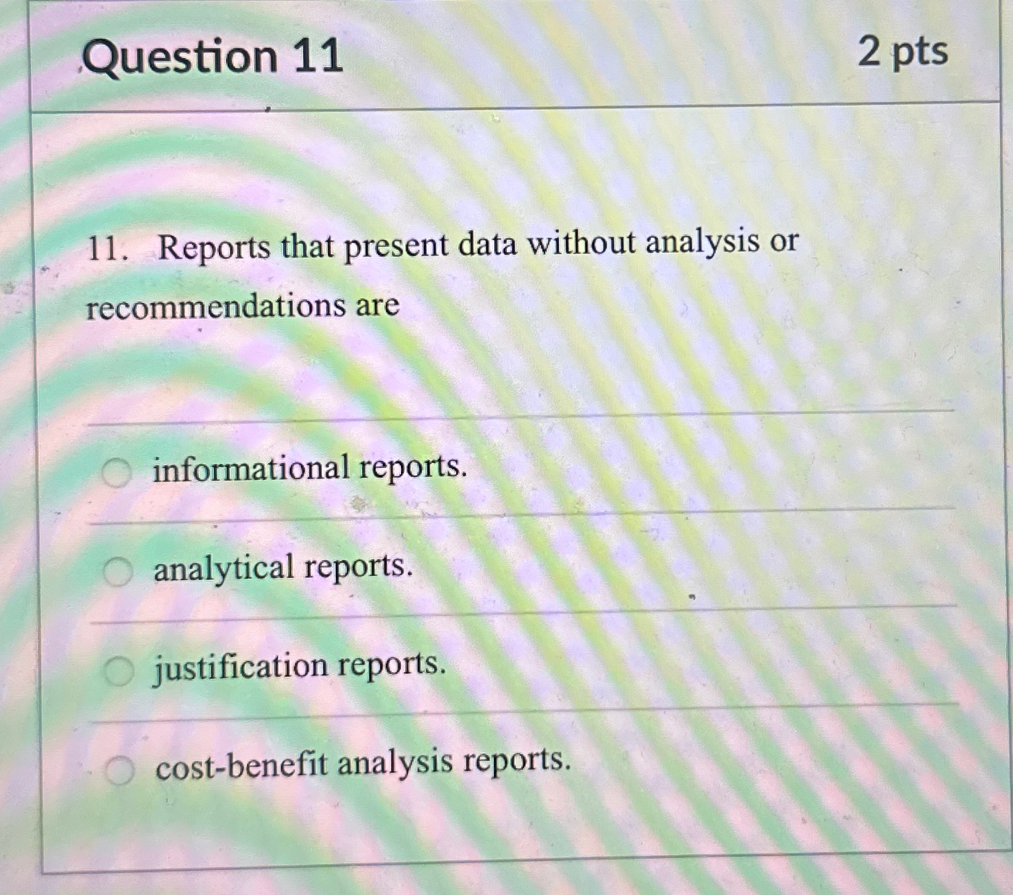 Solved Question 112 ﻿pts11. ﻿Reports that present data | Chegg.com