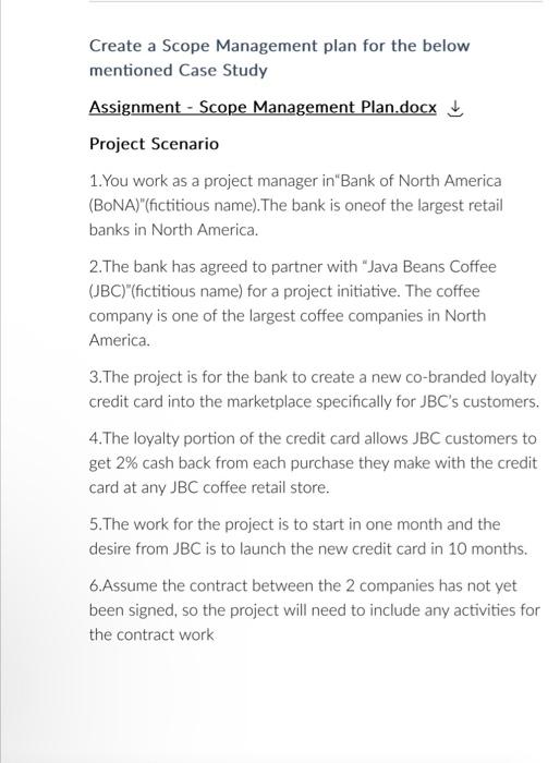 Solved Create a Scope Management plan for the below | Chegg.com