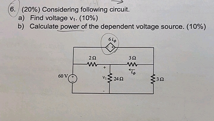 Solved (20%) ﻿Considering following circuit.a) ﻿Find voltage | Chegg.com
