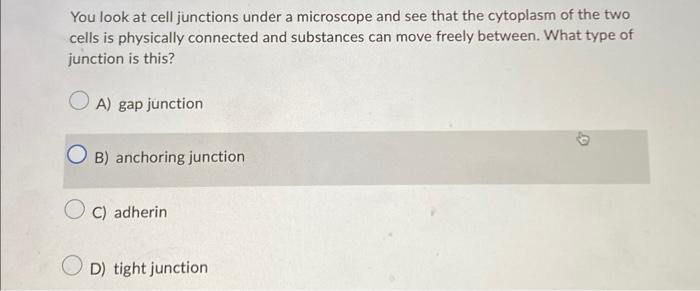 Solved You look at cell junctions under a microscope and see | Chegg.com