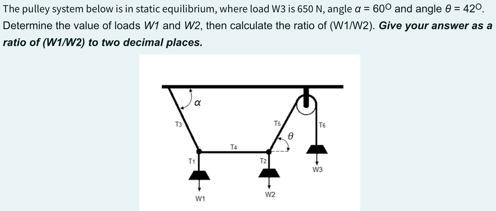 Solved The pulley system below is in static equilibrium, | Chegg.com