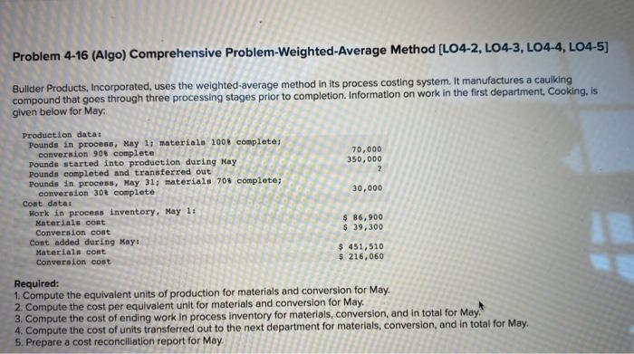 Solved Problem 4-16 (Algo) Comprehensive | Chegg.com