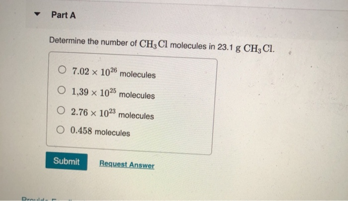 Solved Part A Determine the number of CH3Cl molecules in | Chegg.com