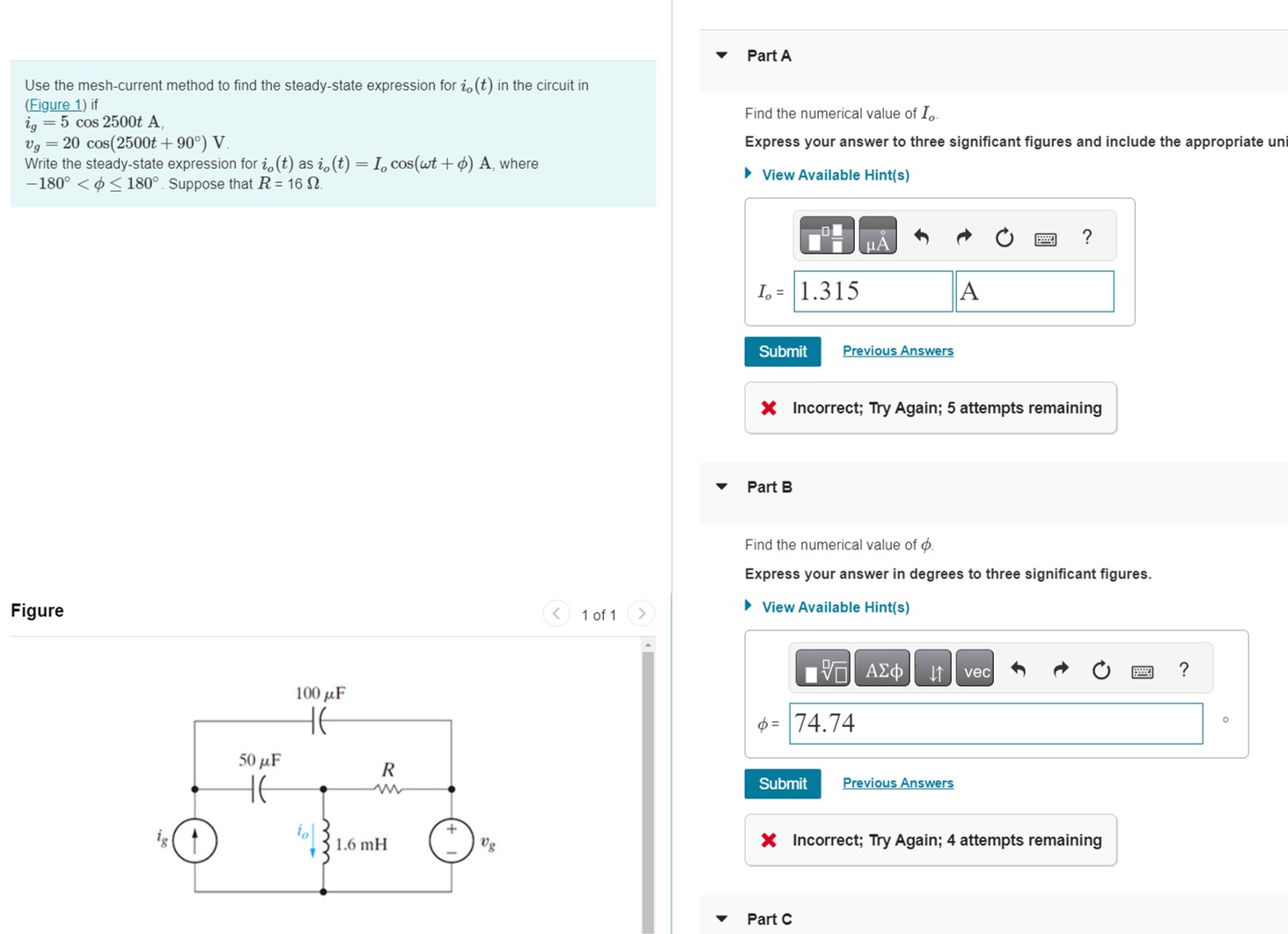 Solved Use the mesh-current method to find the steady-state | Chegg.com