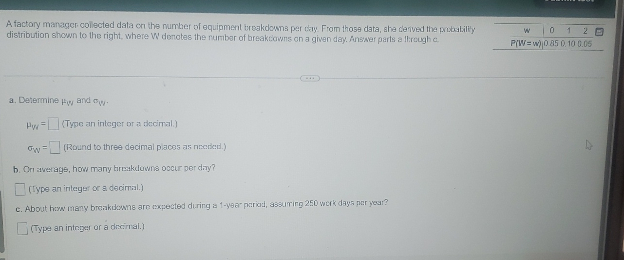 Solved A factory manager collected data on the number of | Chegg.com